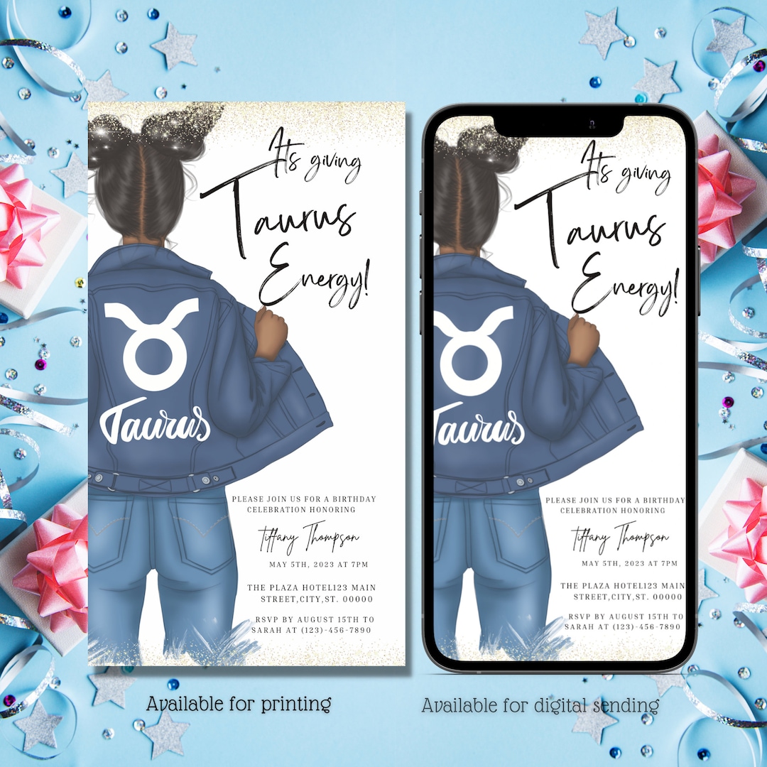 Digital Taurus Birthday Invitation, Electronic Birthday Invite, Taurus ...