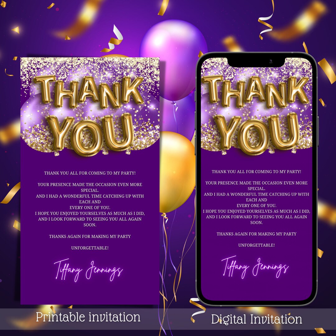 Electronic Thank You Ecard, Digital Birthday Thank You Note, Purple ...