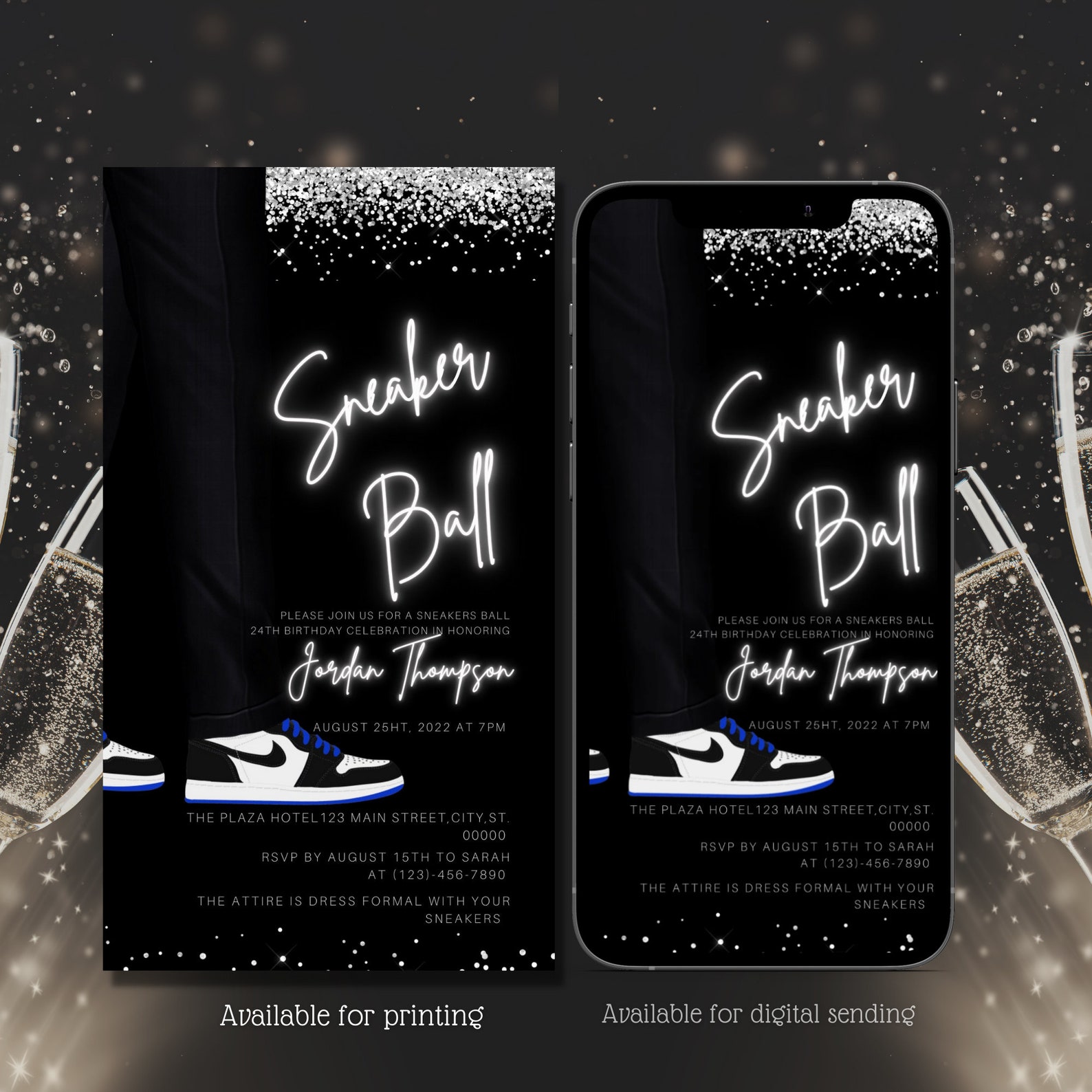 Digital Sneaker Ball Party Invitation, Mens Birthday Invite, Sneaker ...