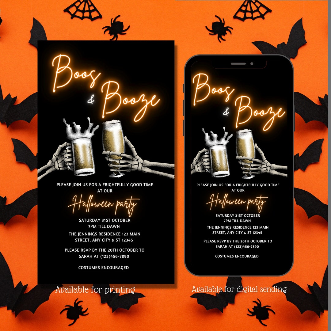 Electronic Boos and Booze Halloween Party Invitation, Costume and ...