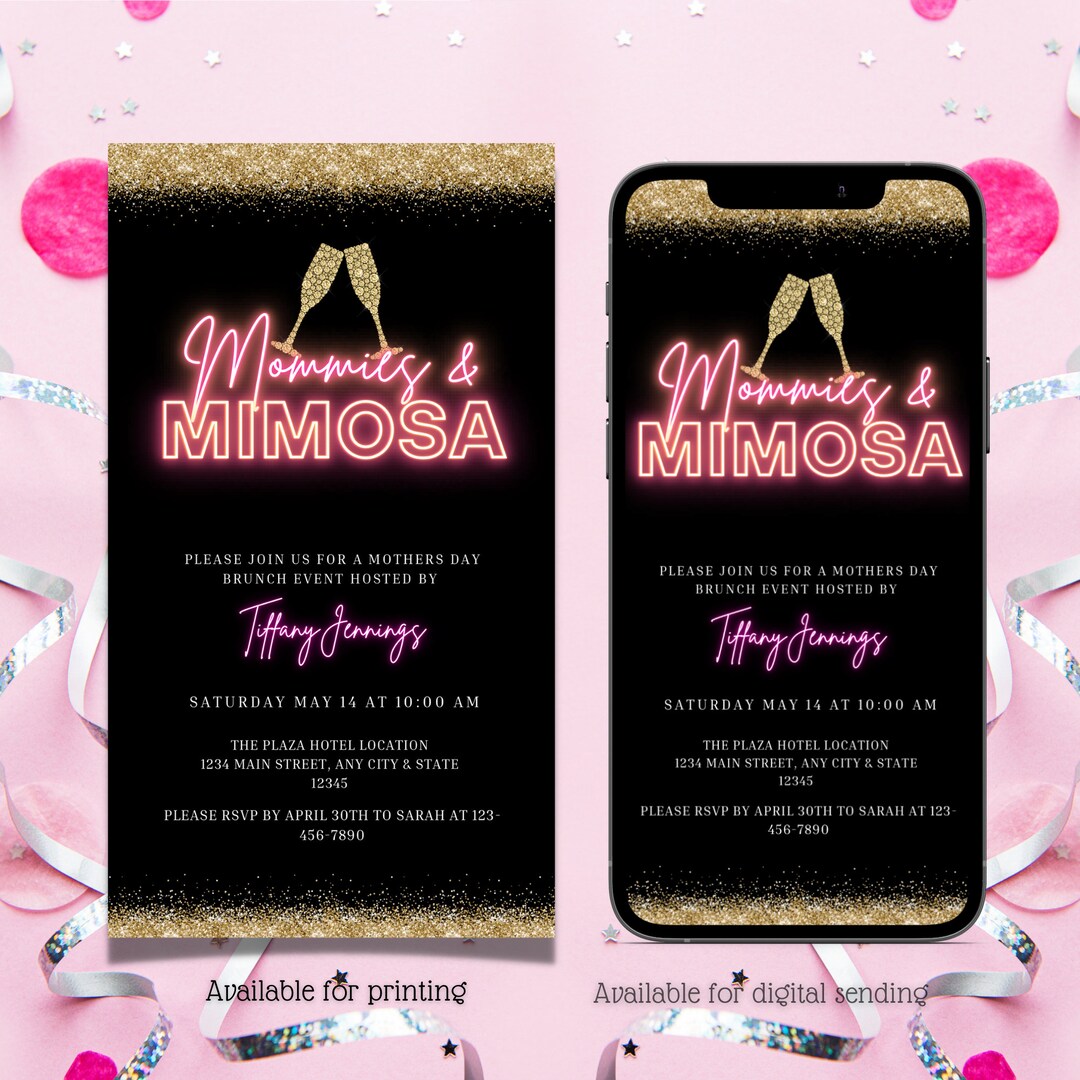 Electronic Mother's Day Brunch Party Invitation, Pink & Gold, Digital ...