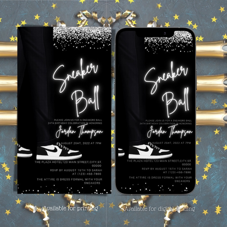 Digital Sneaker Ball Party Invitation, Electronic Invite, Sneaker Gala ...