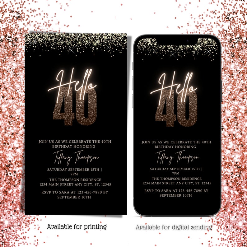 Digital Hello 40th Birthday Invitation Electronic Party - Etsy