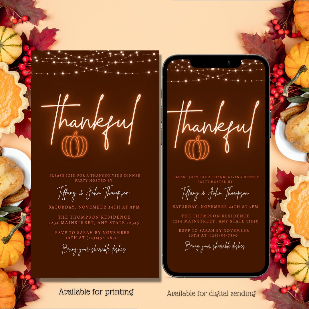 Thanksgiving Digital Invitation, Thankful Evite, Thanksgiving Dinner ...