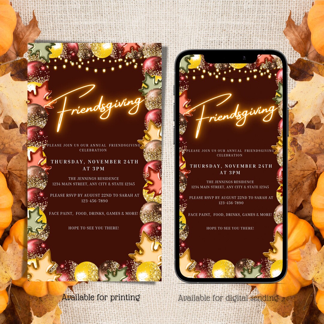 Electronic Friendsgiving Invitation, Digital Autumn Dinner Celebration ...
