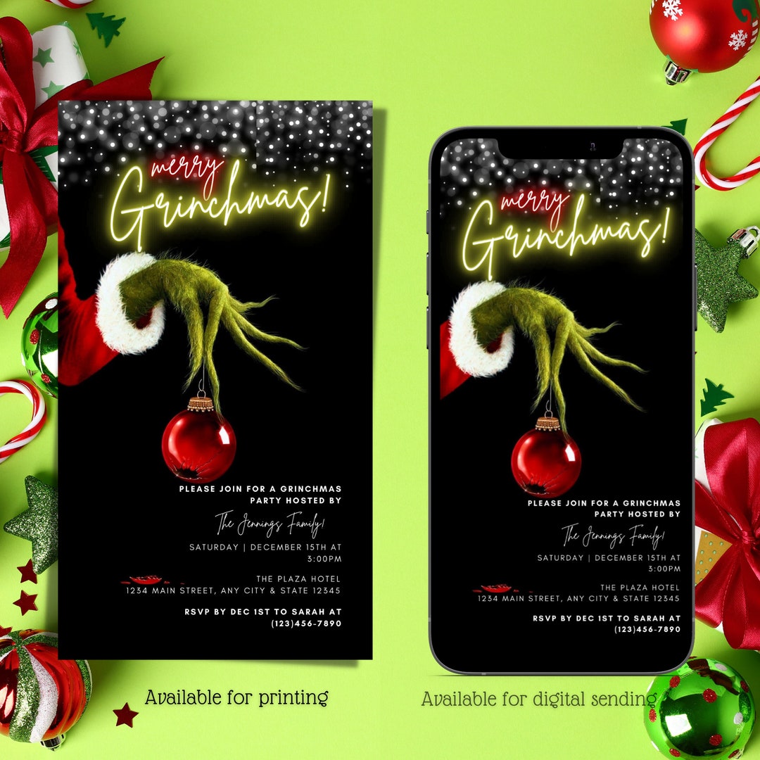Digital Funny Grinchmas Party Invitation, Electronic Christmas Party ...