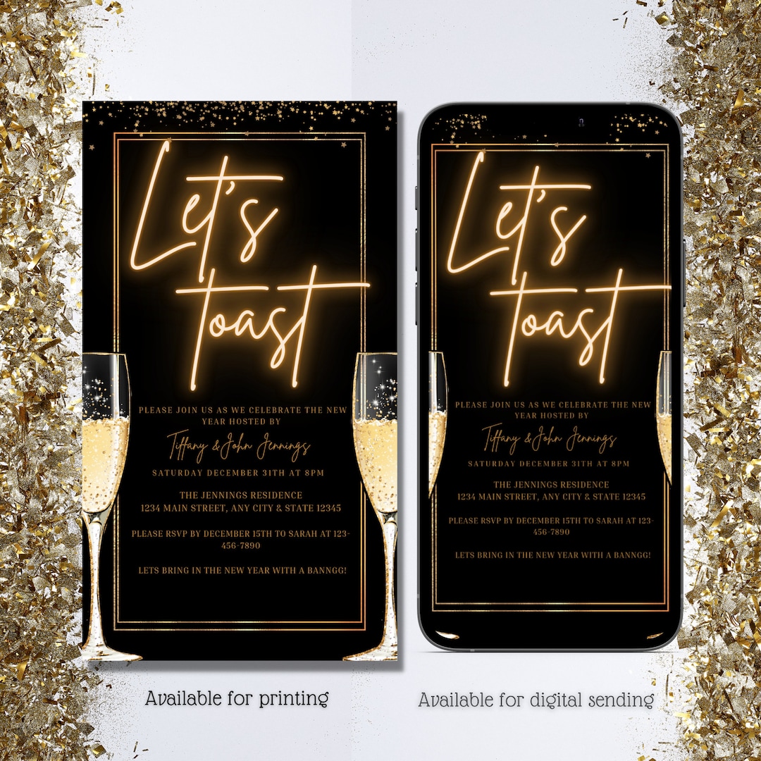 Digital Let's Toast Party Invitation, Electronic NYE Invite, Cheers ...