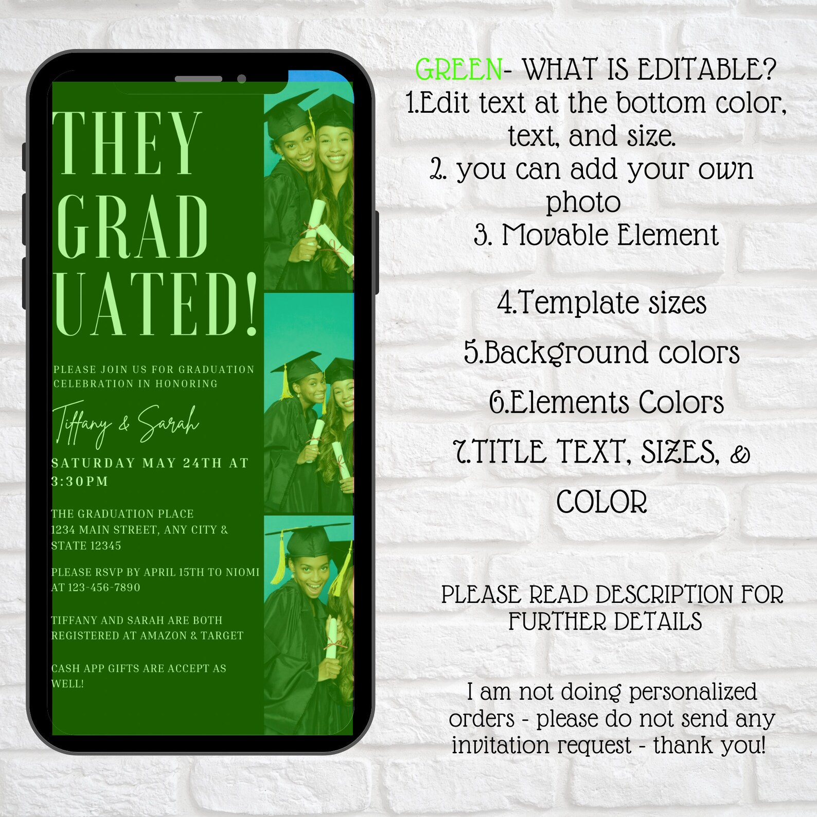 Digital Sibling Graduation Invitation, Electronic Double Graduation ...