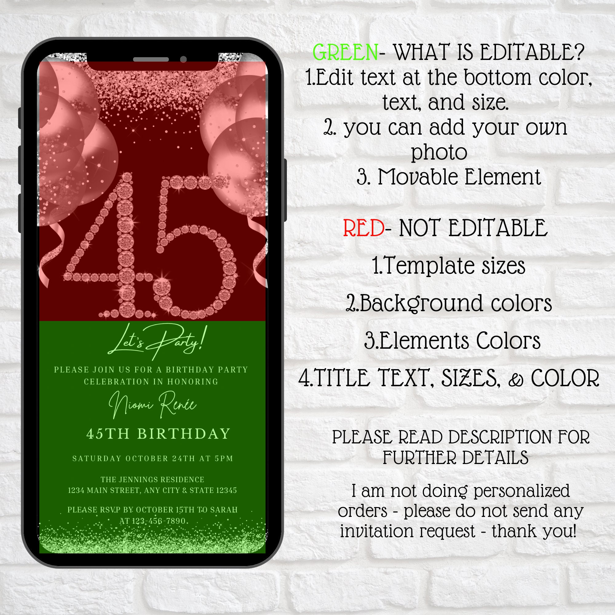 Electronic 45th Birthday Invitation, Digital Silver Diamond Birthday ...