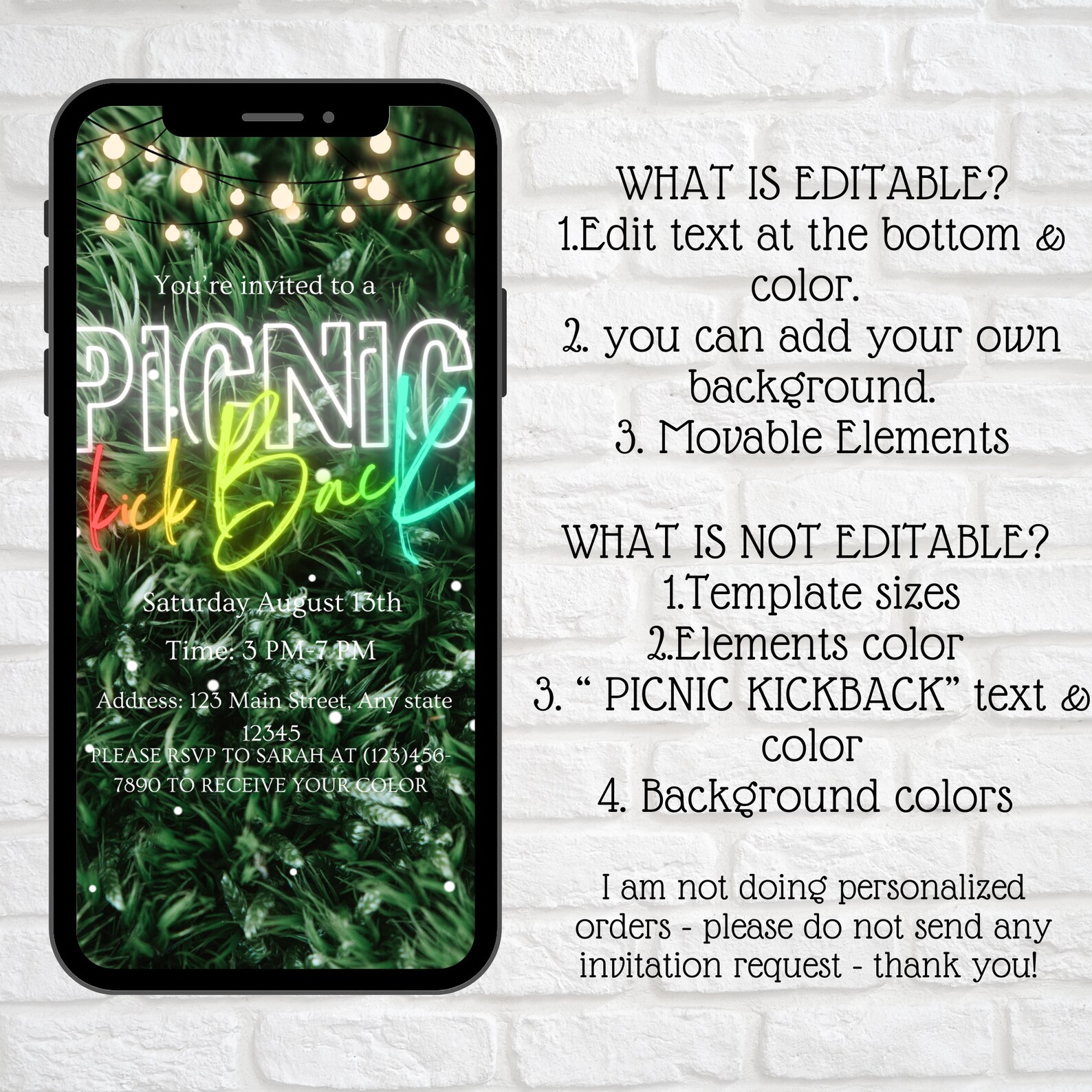 Colorful Rainbow Picnic Kickback Editable Invitation, Picnic, Family ...