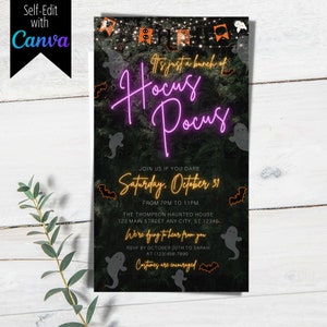 Digital Just a Bunch of Hocus Pocus Halloween Invitation, Neon Greenery ...