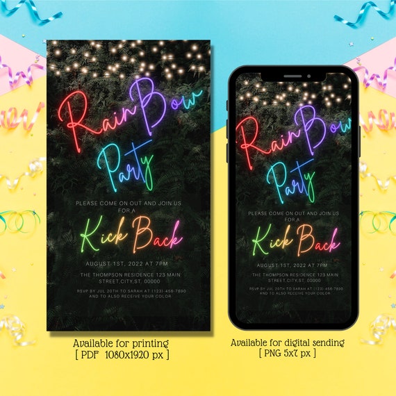 Rainbow Colorful Kickback Digital Invitation Electronic - Etsy