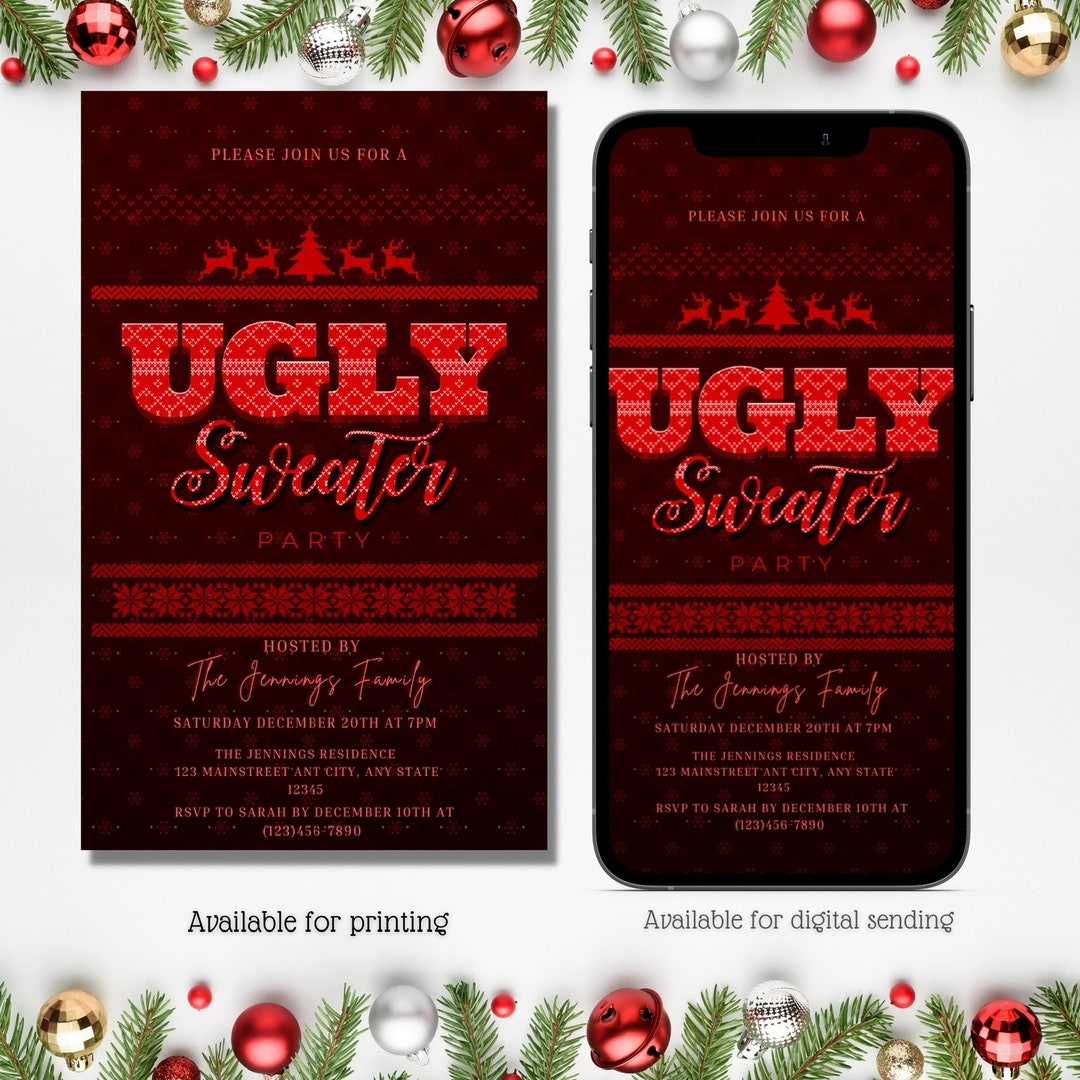 Digital Ugly Sweater Party Invitation, Christmas Party Evite, Tacky ...