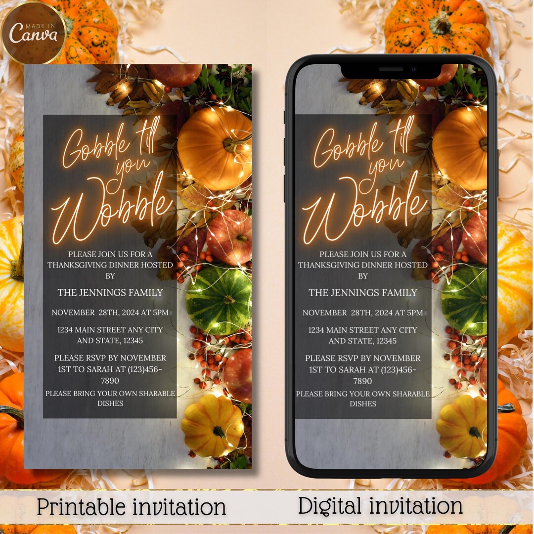 Digital Gobble Till You Wobble Funny Thanksgiving Friendsgiving Dinner ...