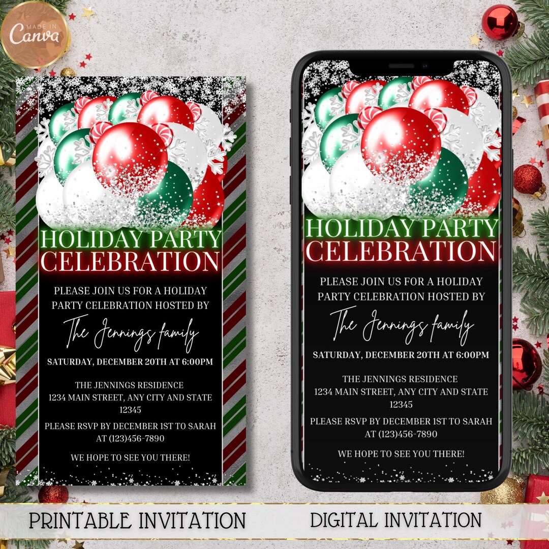 Digital Holiday Party Invitation, Electronic Christmas Party Invite ...