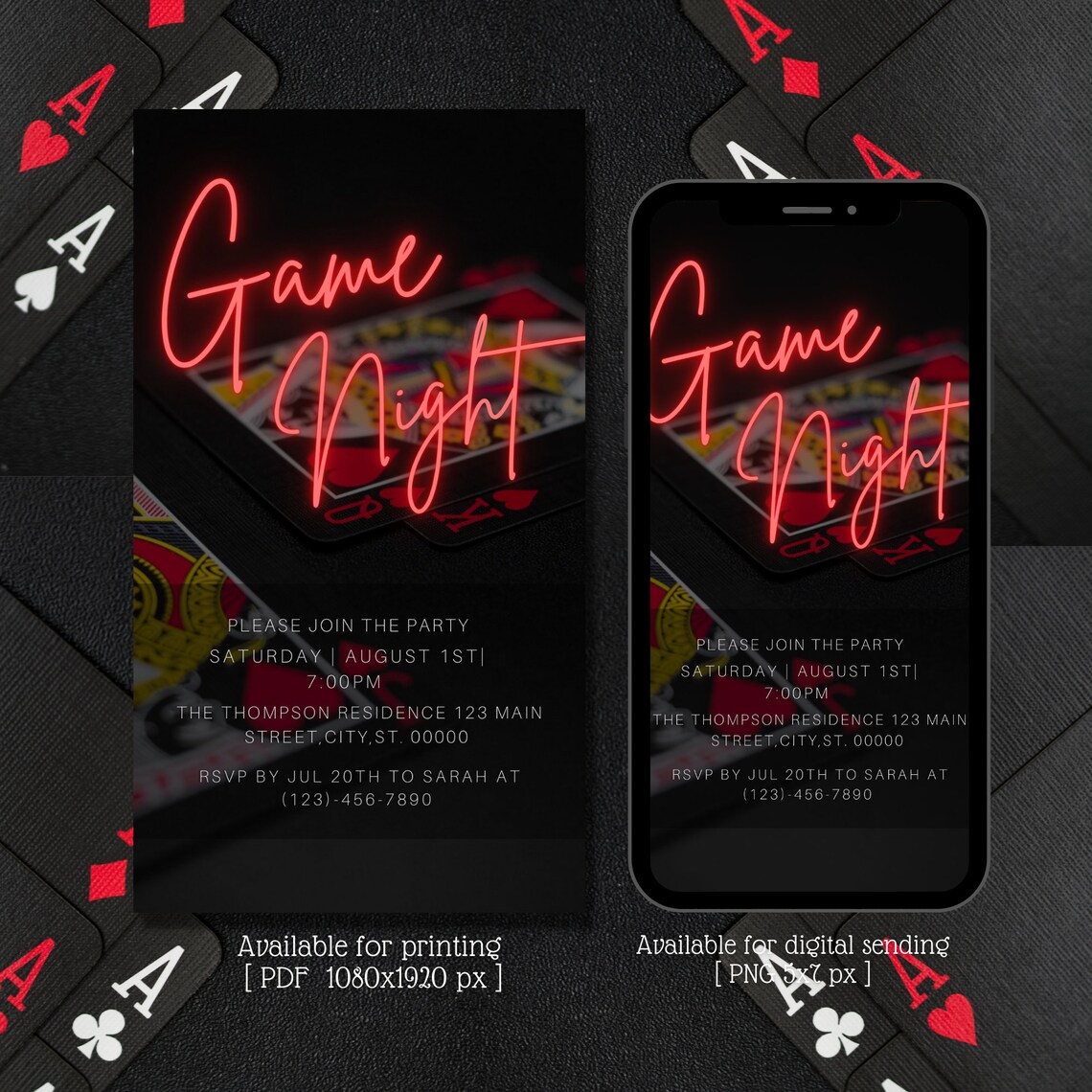 Electronic Neon Red Game Night Invitation Casino Invite - Etsy