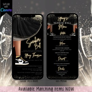 Editable Sneaker Ball Menu Card, Sneaker Gala Dinner and Drinks Menu ...