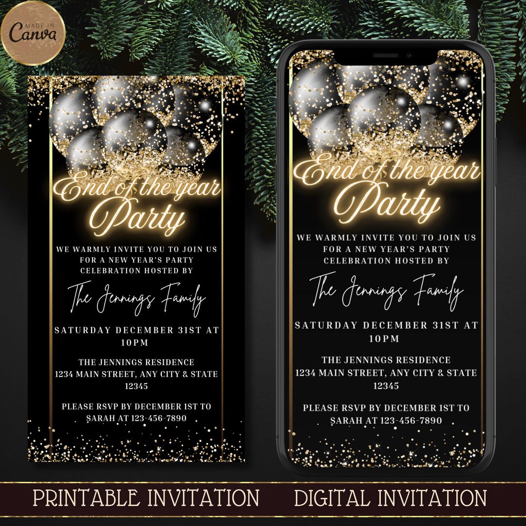 Electronic Happy New Year Party, Digital Phone Invite, End of the Year ...
