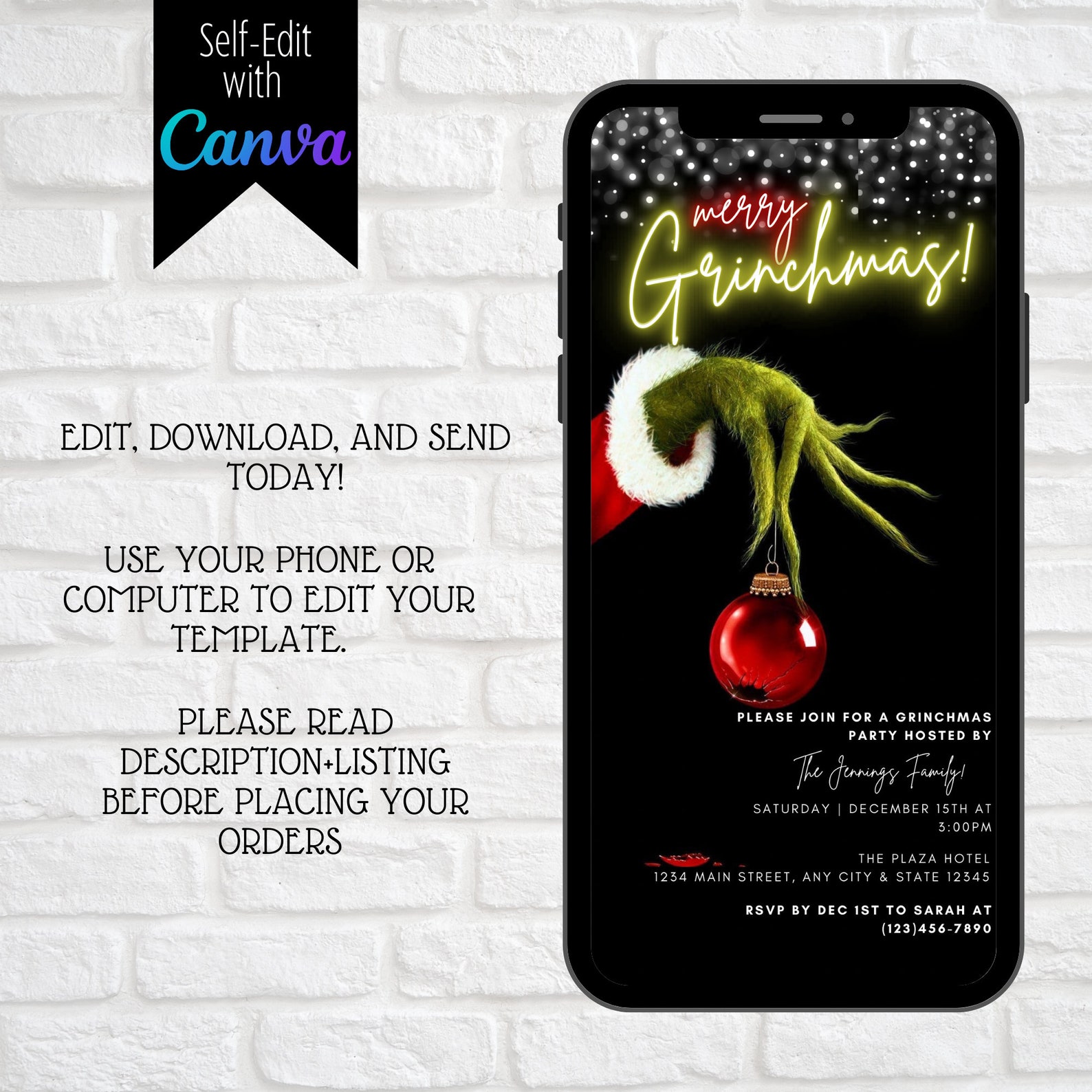 Digital Funny Grinchmas Party Invitation, Electronic Christmas Party ...