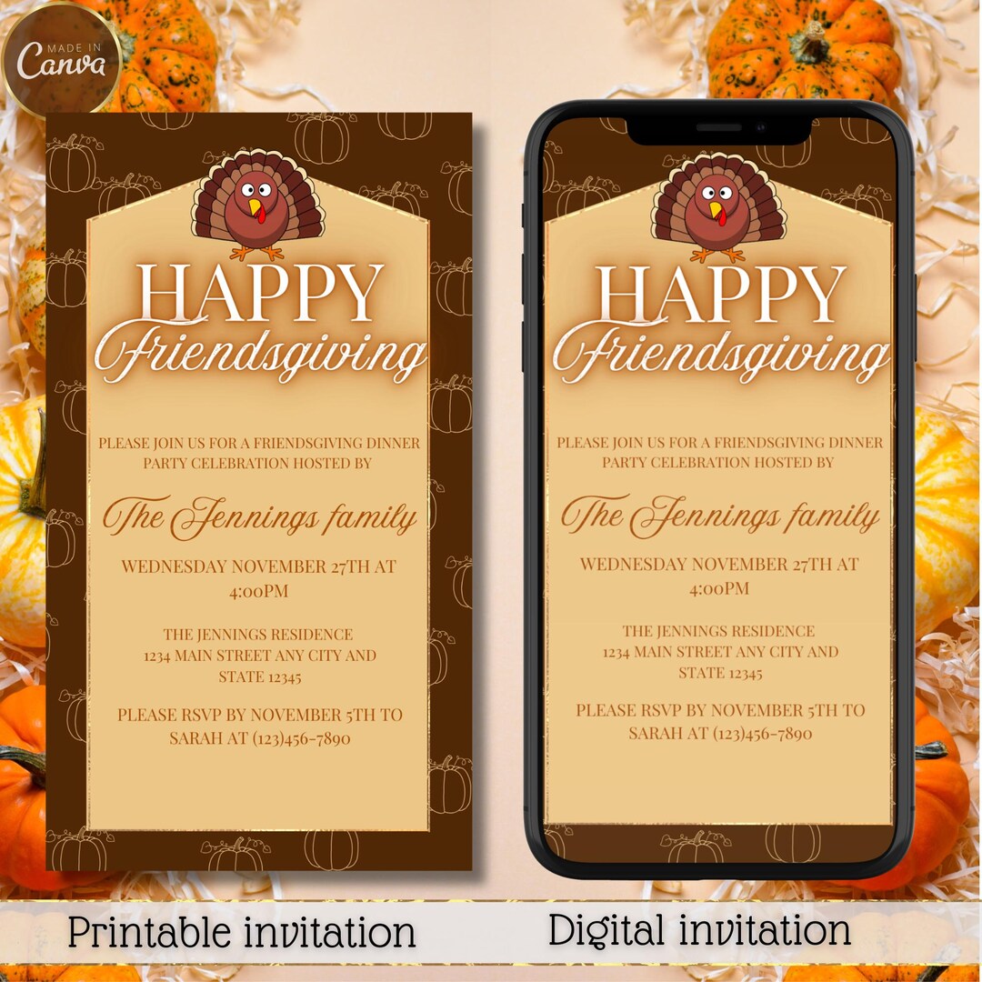 Digital Happy Friendsgiving Dinner Party Invitation, Electronic ...