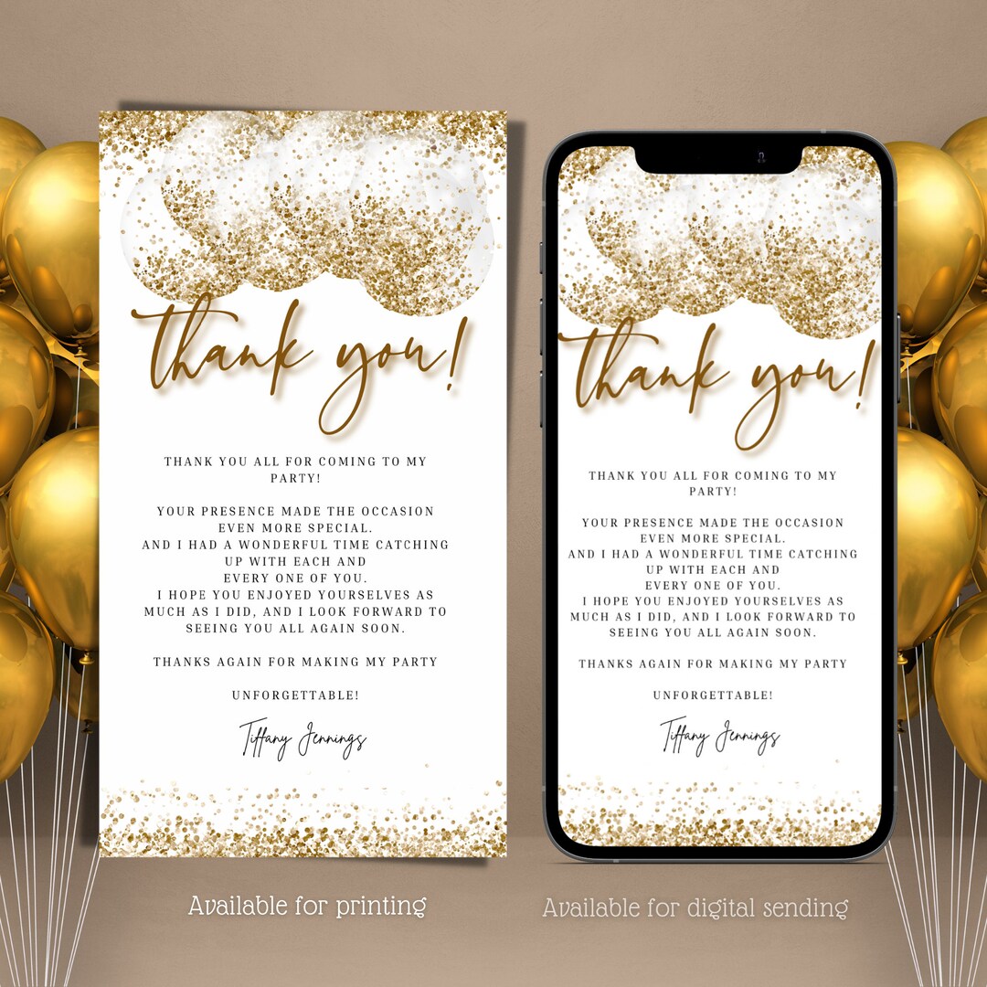 Electronic Gold and White Thank You Birthday Ecard, Digital Thank You ...
