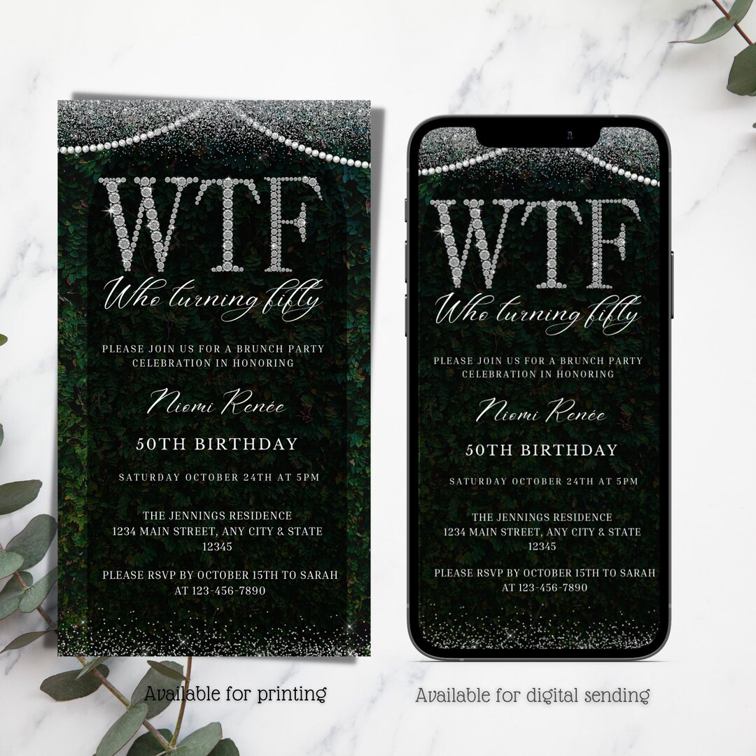 Digital WTF Who's Turning Fifty Birthday Invitation, Electronic ...