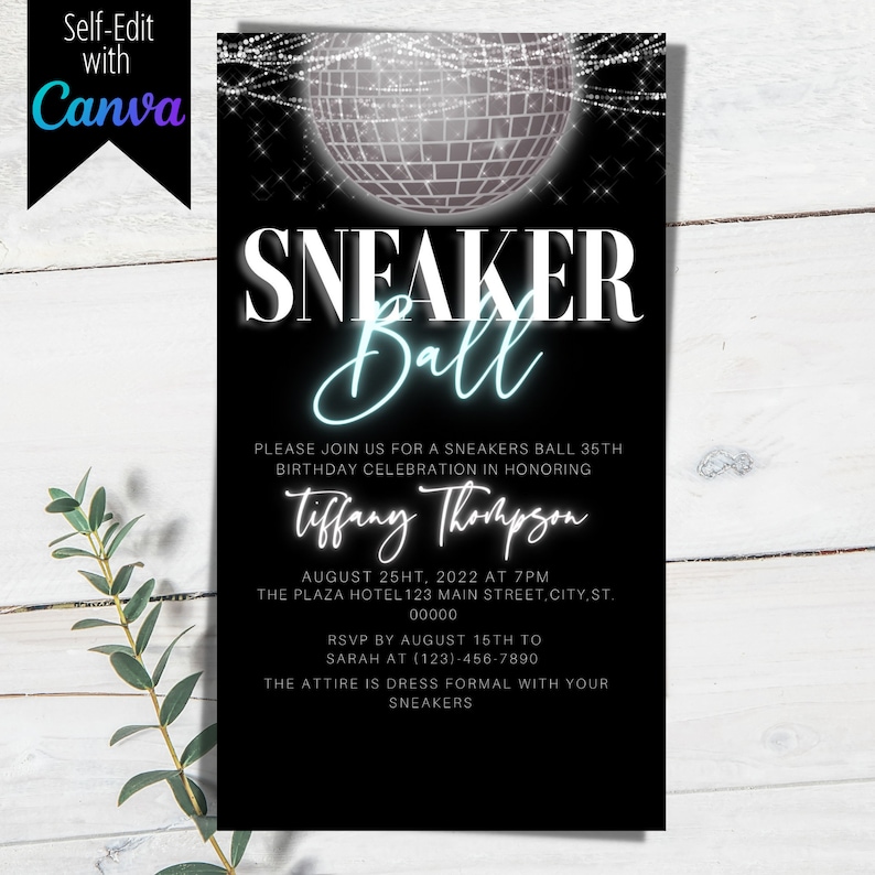 Digital Sneaker Ball Invitation, Birthday Party Invite, Sneaker Gala ...