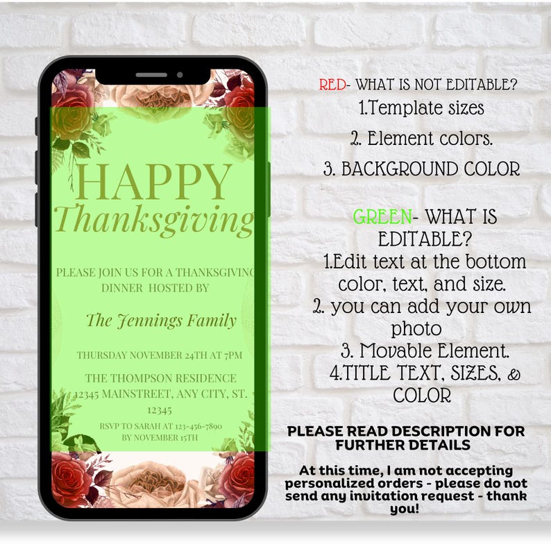 Digital Happy Thanksgiving Invitation, Electronic Thanksgiving Dinner ...