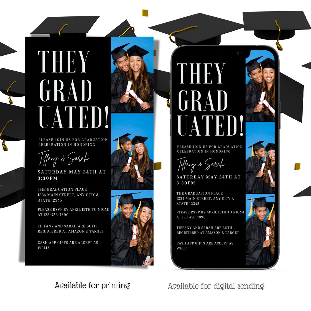 Digital Sibling Graduation Invitation, Electronic Double Graduation ...