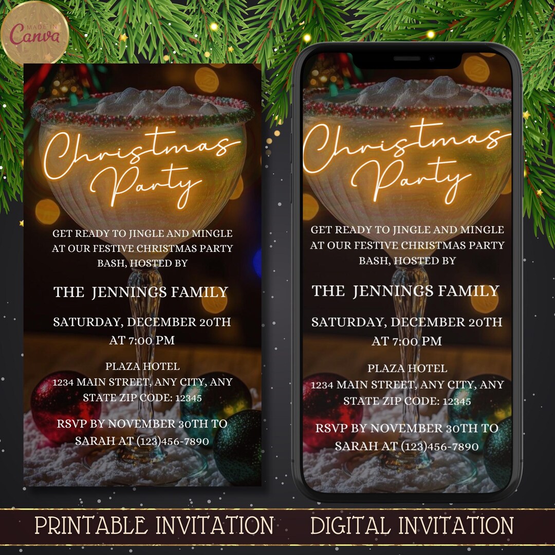 Digital Christmas Party Invitation, Electronic Phone, Holiday Party ...