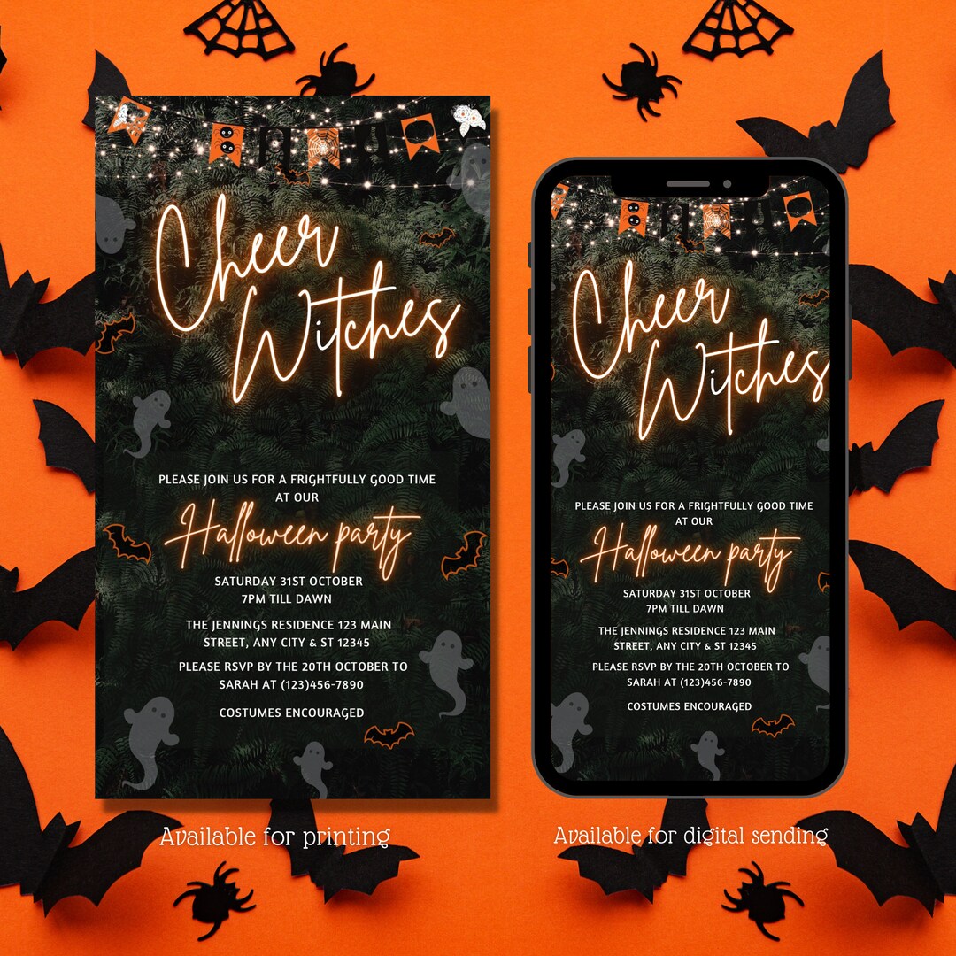 Digital Cheers Witches Party Invitation, Adult Halloween Party, Bridal ...