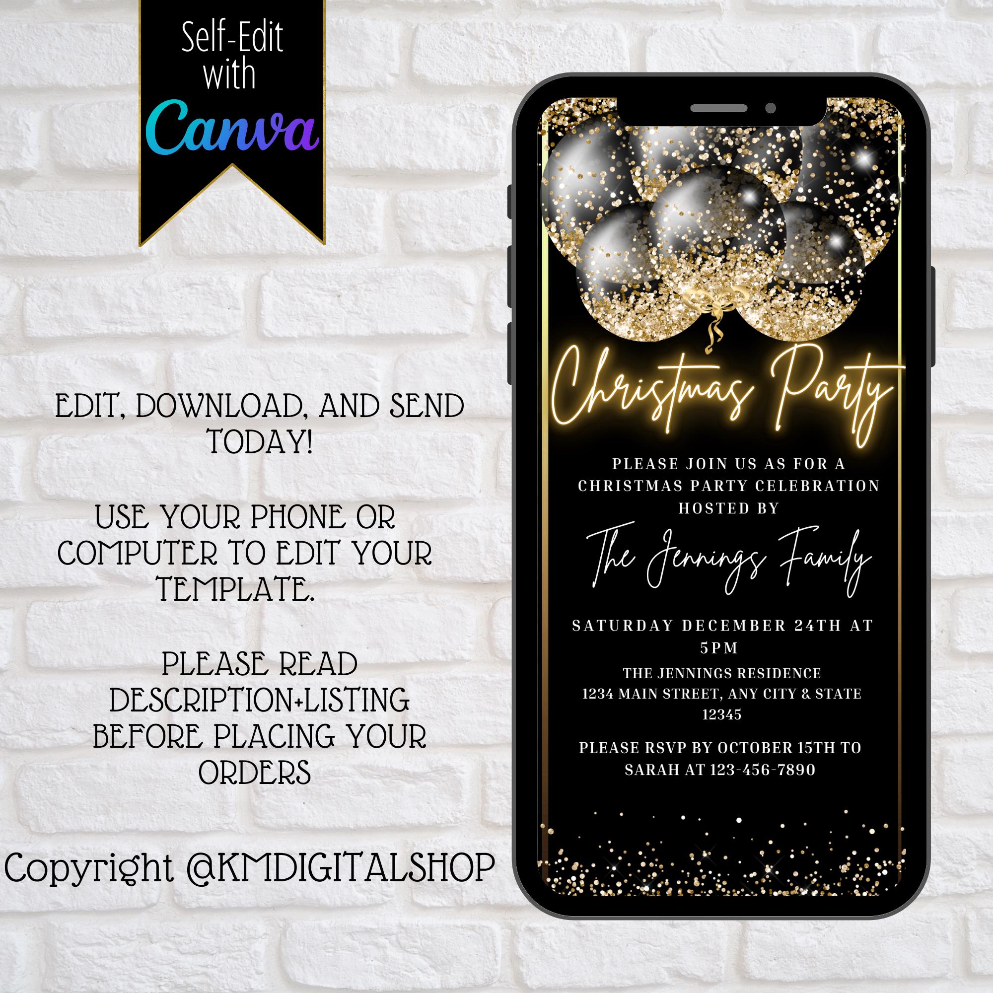 Electronic Christmas Party Invitation, Digital Holiday Party Invite ...