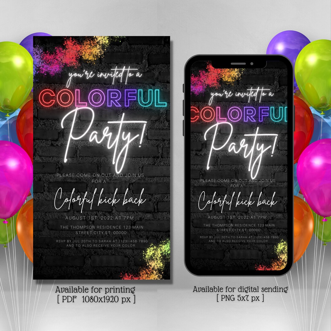 Electronic Colorful Kickback Digital Invitation, Brick Wall Rainbow ...