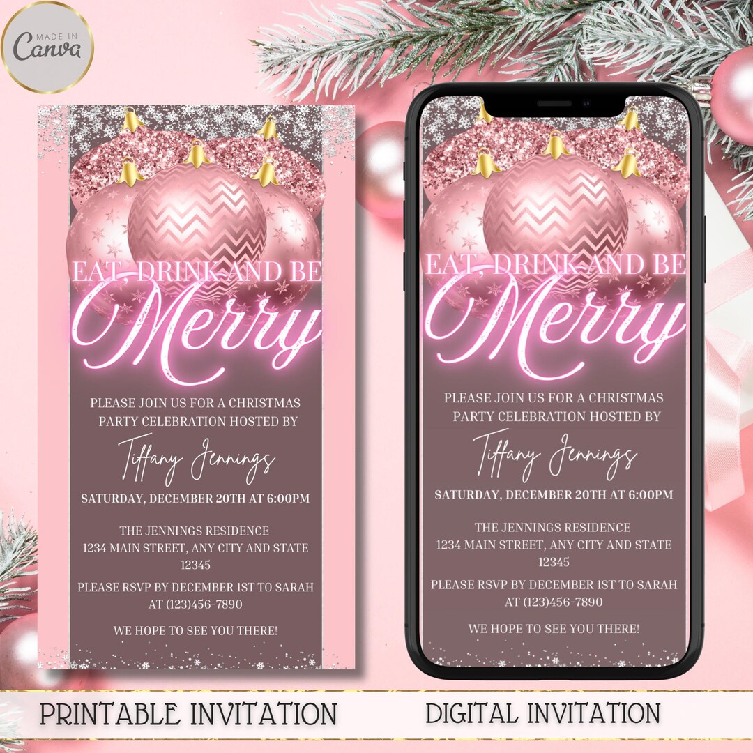Editable Christmas Party Invitation, Digital Holiday Invitation, Eat ...