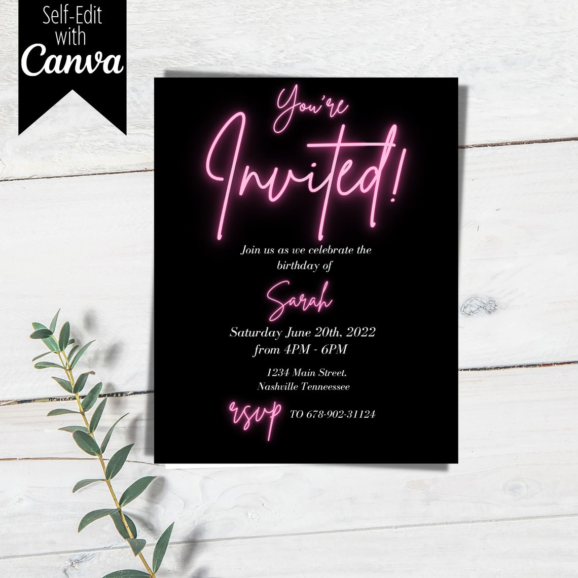 You’re Invited Digital Neon Invitation, Electronic Birthday Party ...