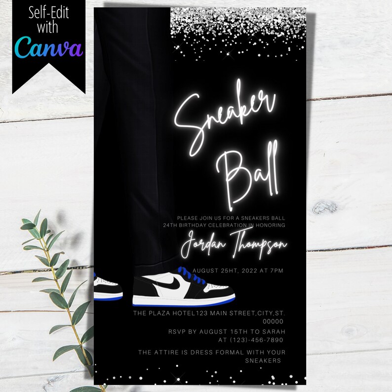 Digital Sneaker Ball Party Invitation, Mens Birthday Invite, Sneaker ...