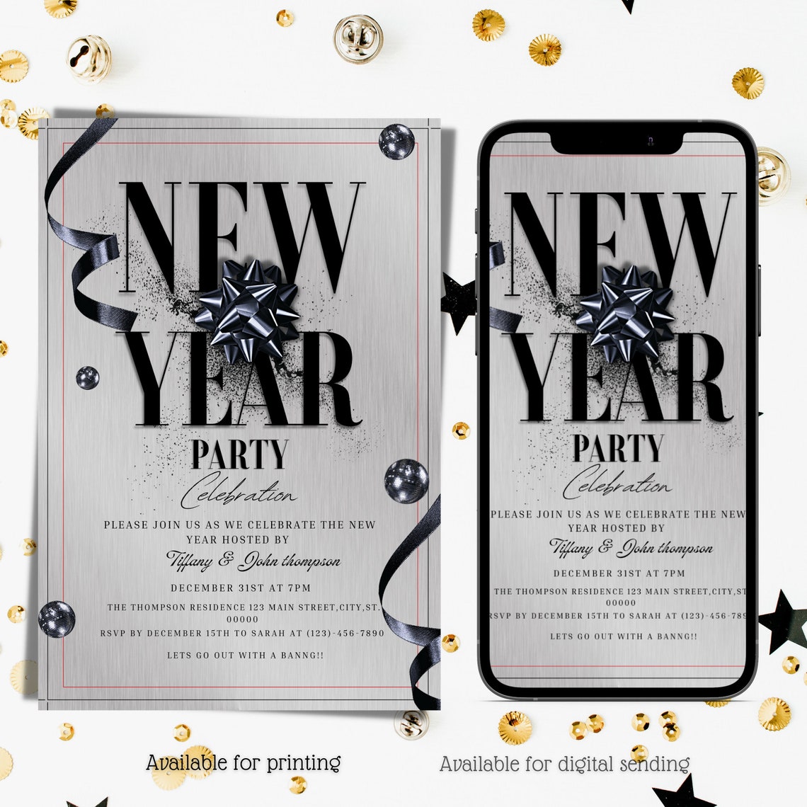 Digital New Year’s Eve Invitation – Electronic Silver 2026 Holiday ...