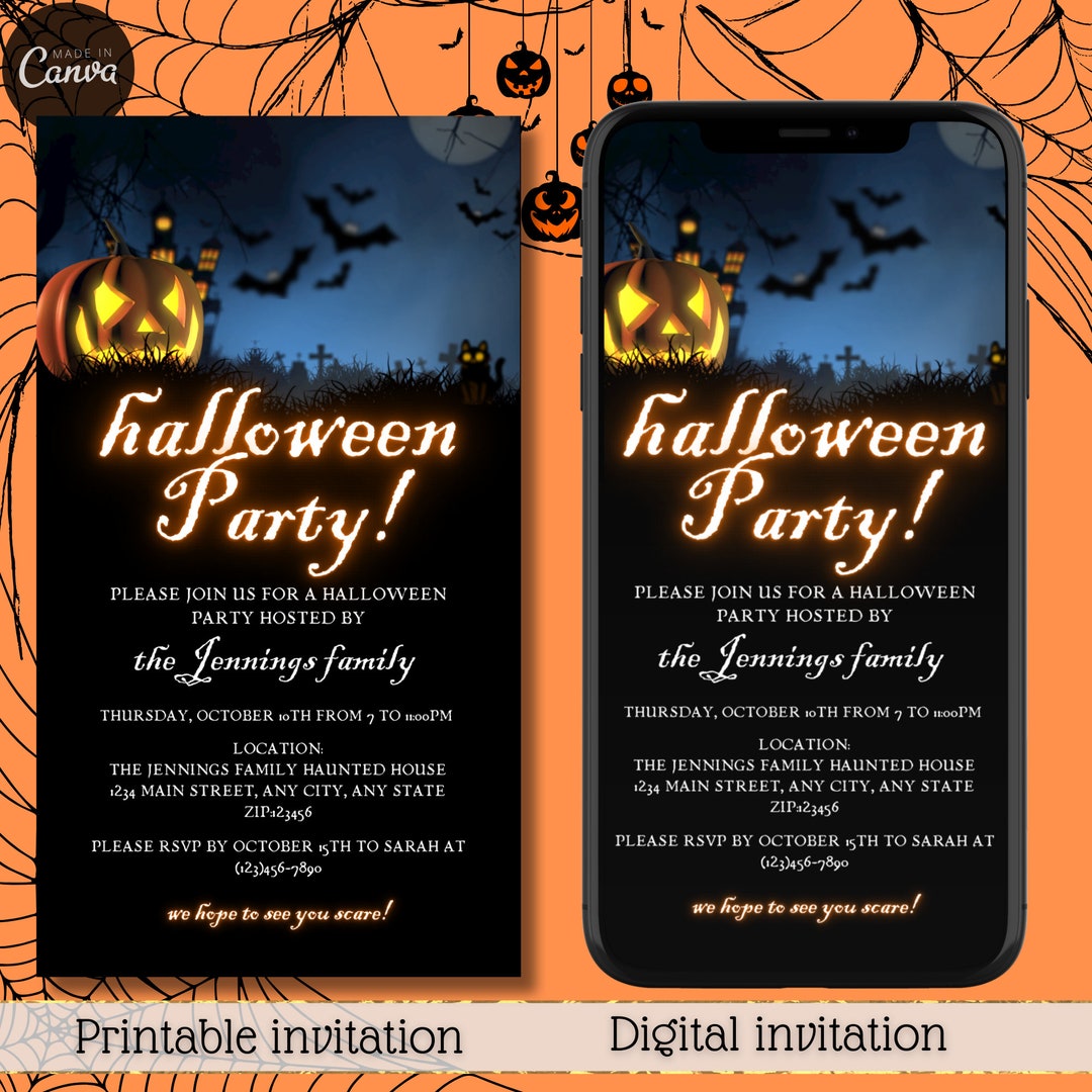 Scary Halloween Party Digital Invitation, Electronic Spooky Halloween ...