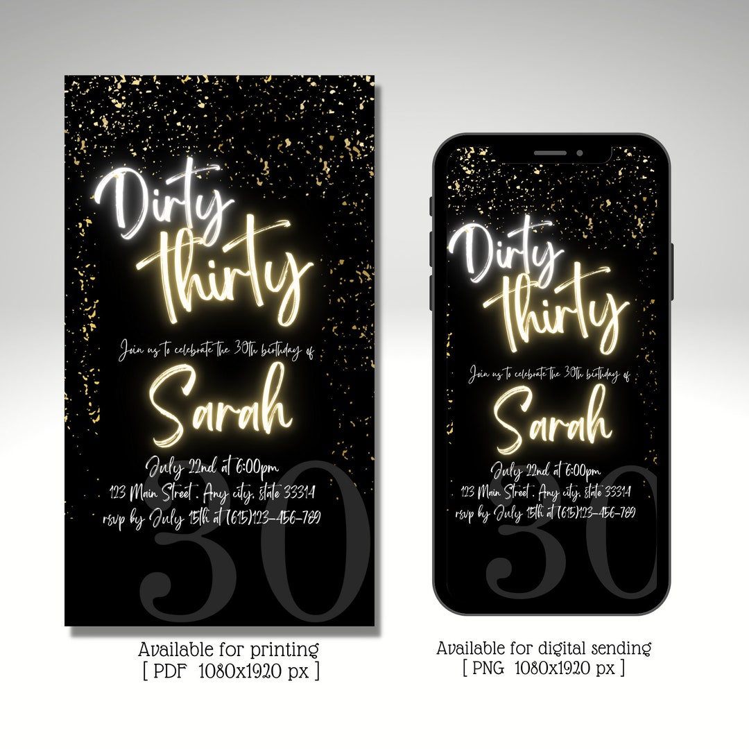 Dirty Thirty Invitation, Electronic Birthday Party Invite, Any Age ...