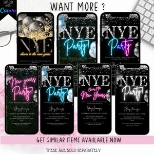 Digital Red and Silver Balloon New Year's Eve Party Invitation ...