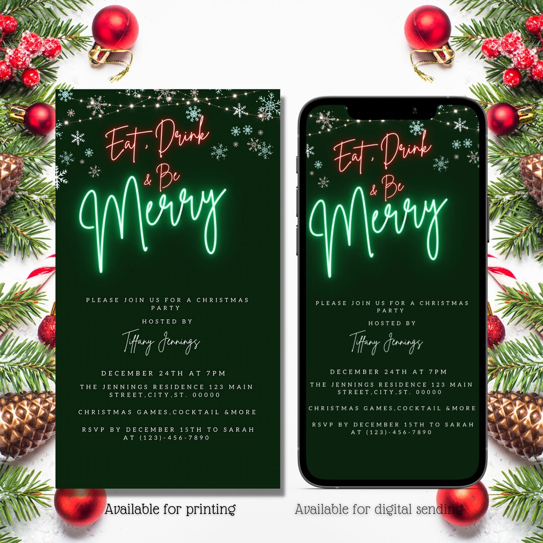 Digital Christmas Party Invitation, Electronic Adult Holiday Invite ...