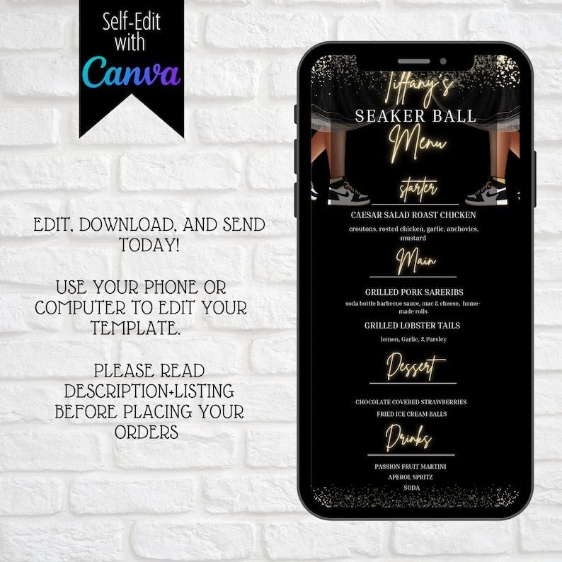 Editable Sneaker Ball Menu Card Sneaker Gala Dinner and - Etsy