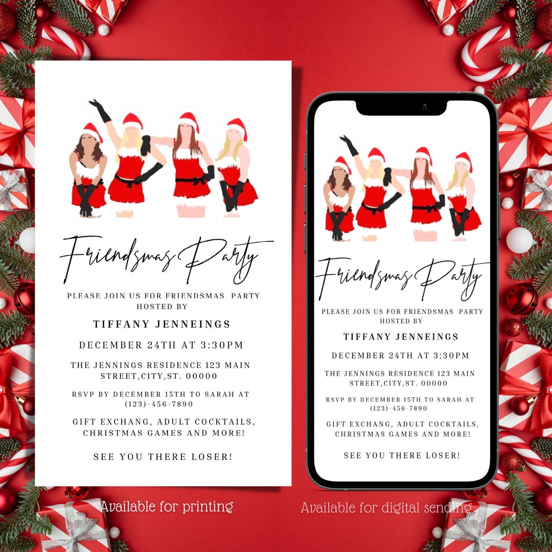 Digital Friendsmas Party Invitation, Electronic Means Girls Christmas ...