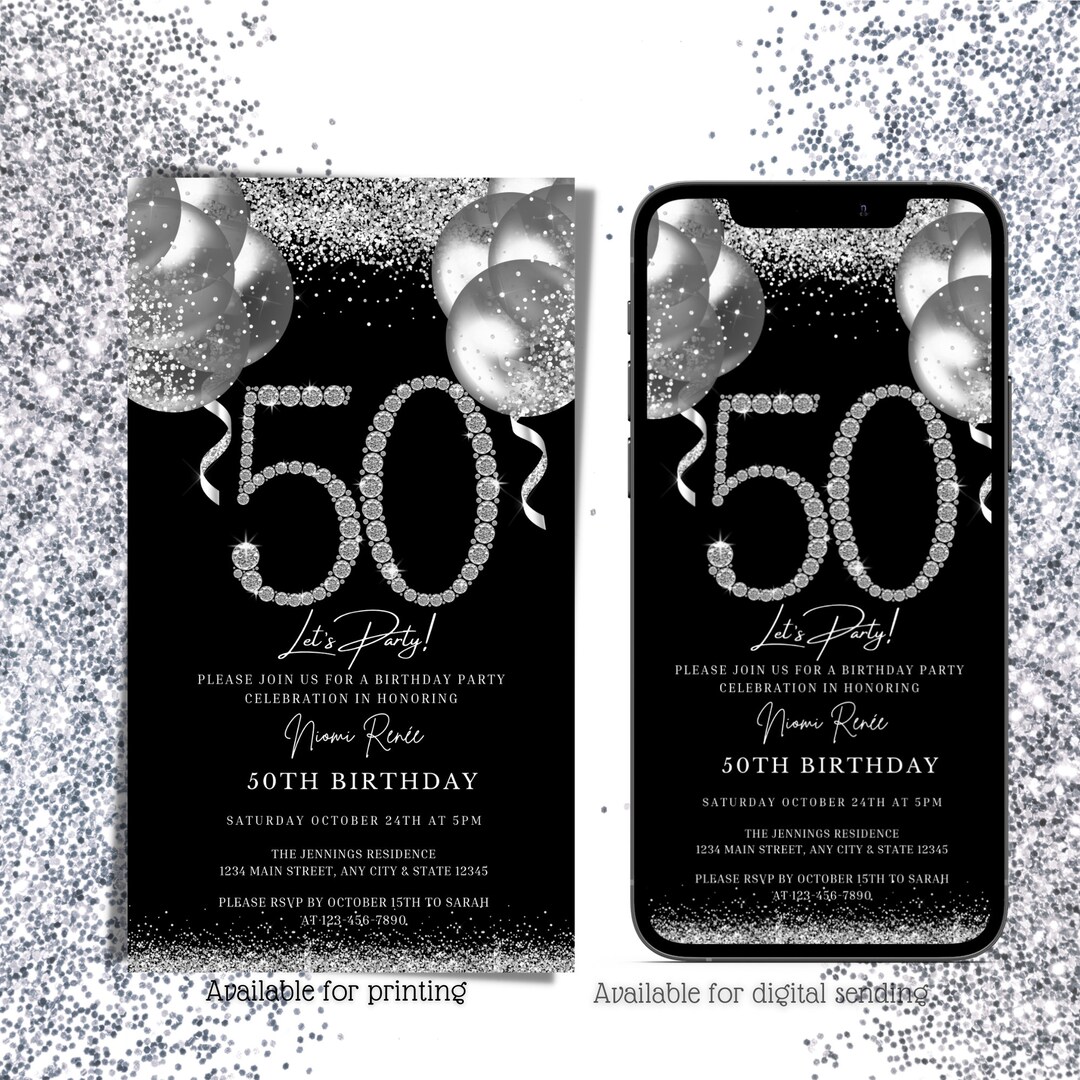 Electronic 50th Birthday Invitation, Digital Diamond Fifty Birthday ...