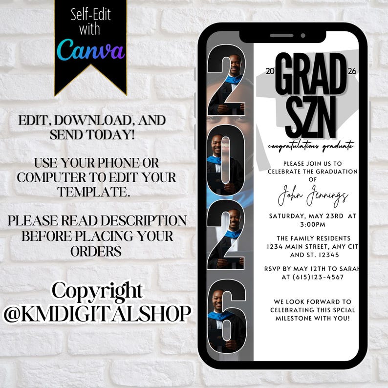 Digital 2026 Men Graduation Party Invitation, Grad SZN Modern Animated ...