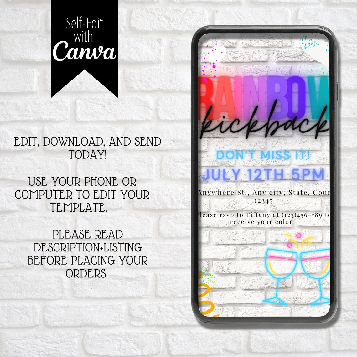 Colorful Rainbow Kickback Picnic Invitation Electronic Party - Etsy