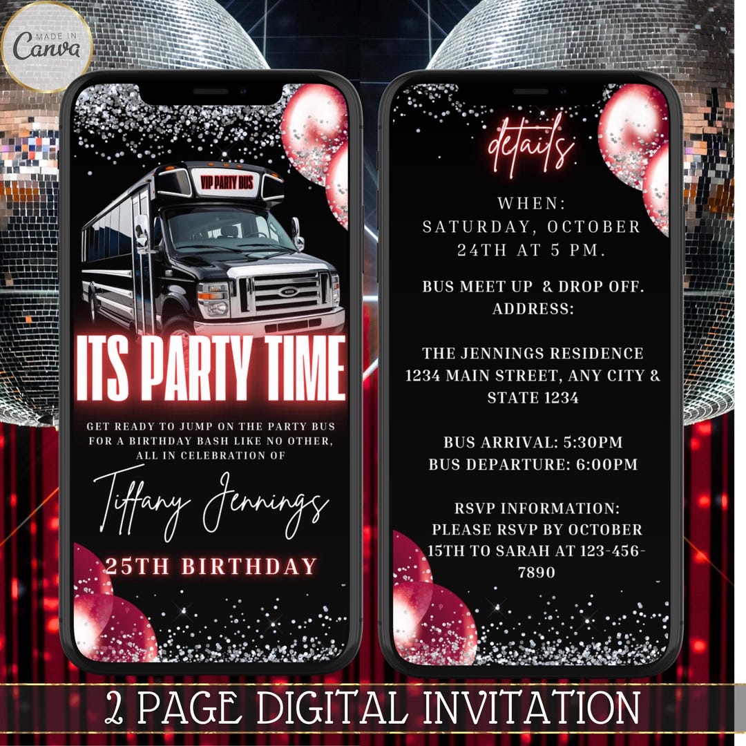 It's Party Time Digital Limo Party Invitation, Electronic Party Bus ...
