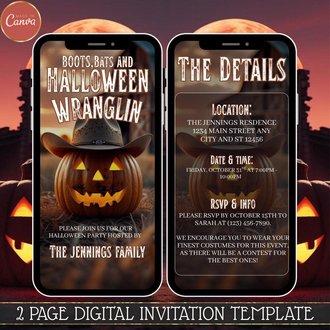 Spooky Western Animated Digital Party Invitation, Editable Wild West ...