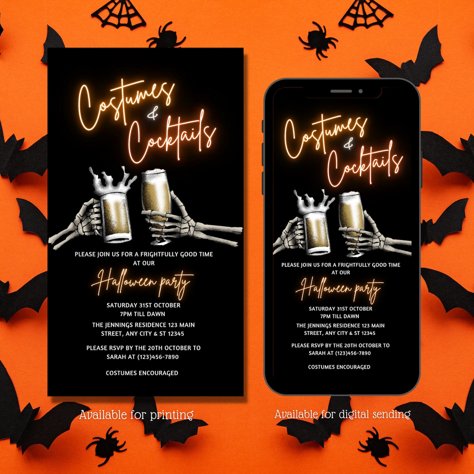 Electronic Costumes and Cocktails Halloween Party Invitation, Skeleton ...