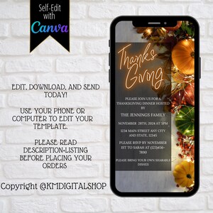 Digital Thanksgiving Dinner Party Invitation, Electronic Rusic Harvest ...